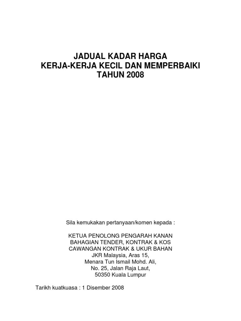 Jadual Kadar Harga Bagi Kerja-Kerja Kecil Dan Memperbaiki Tahun 2014 | PDF Jadual Kadar Harga Bagi Kerja-Kerja Kecil Dan Memperbaiki Tahun 2014 | PDF