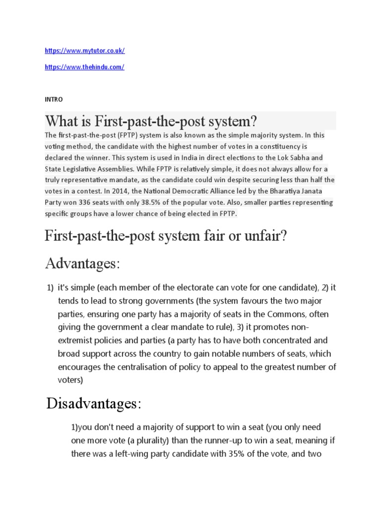 What Is First-Past-The-Post System?: Disadvantages | PDF | Voting ...