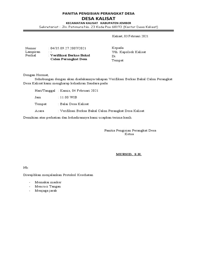 Undangan Verifikasi Berkas | PDF