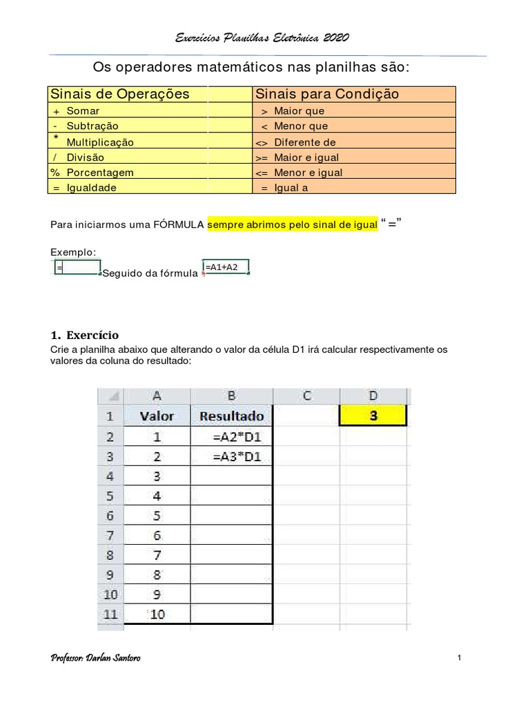 Exercicios Excel | PDF | Planilha | Função (Matemática)