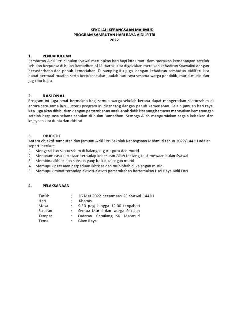 Kertas Kerja Jamuan Hari Raya | PDF