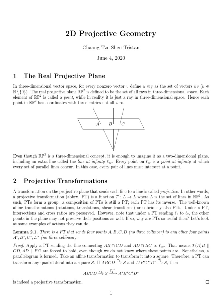 2D Projective Geometry: 1 The Real Projective Plane | PDF | Line ...