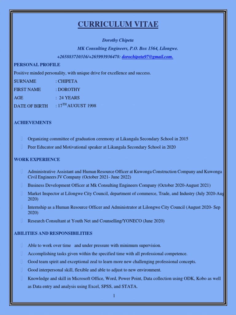 Updated Dorothy CV 1 | PDF | Cognition