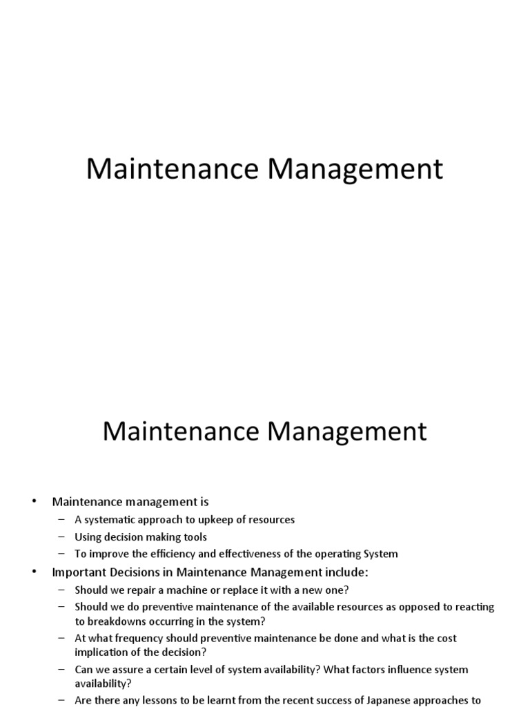 Maintenance Management | PDF | Production And Manufacturing | Systems ...