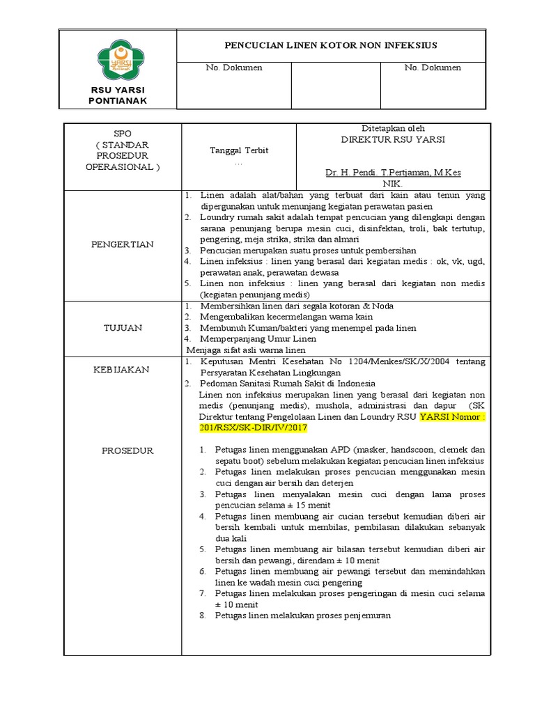 Sop Pencucian Linen Non Infeksius | PDF