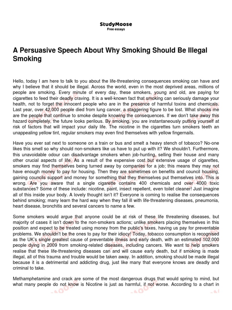 A Persuasive Speech About Why Smoking Should Be Illegal Smoking | PDF ...