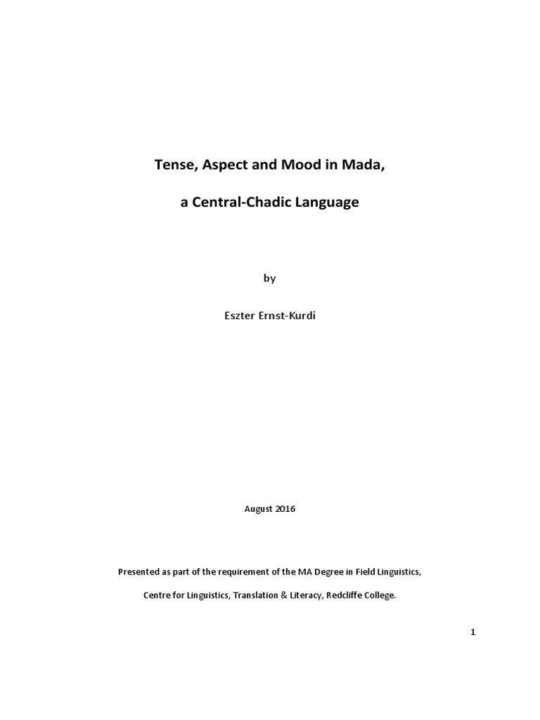 Tense Aspect and Mood in Mada A Central | PDF | Grammatical Tense ...
