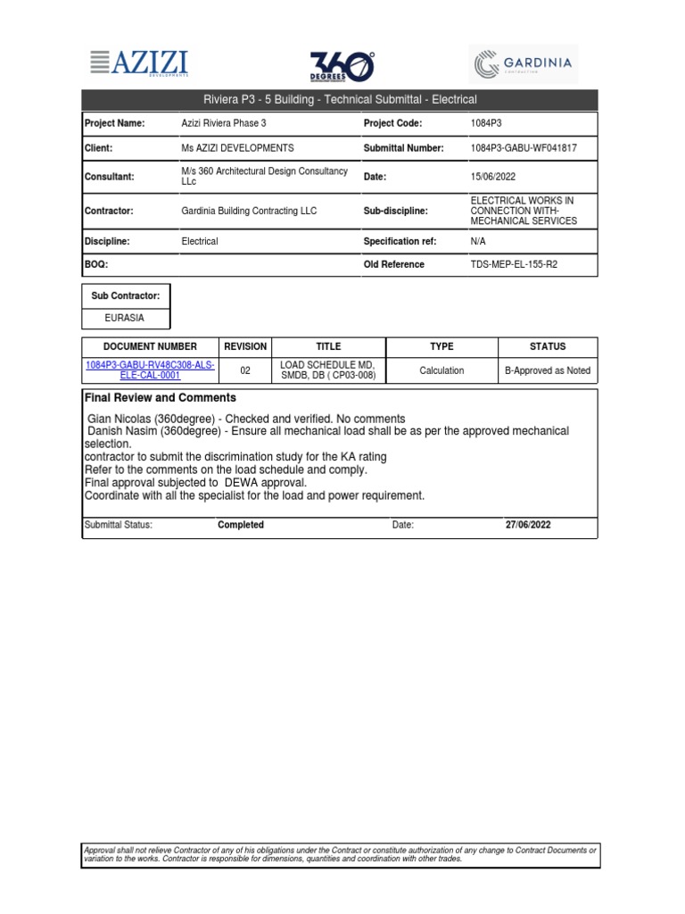 Riviera P3 - 5 Building - Technical Submittal - Electrical: Project ...