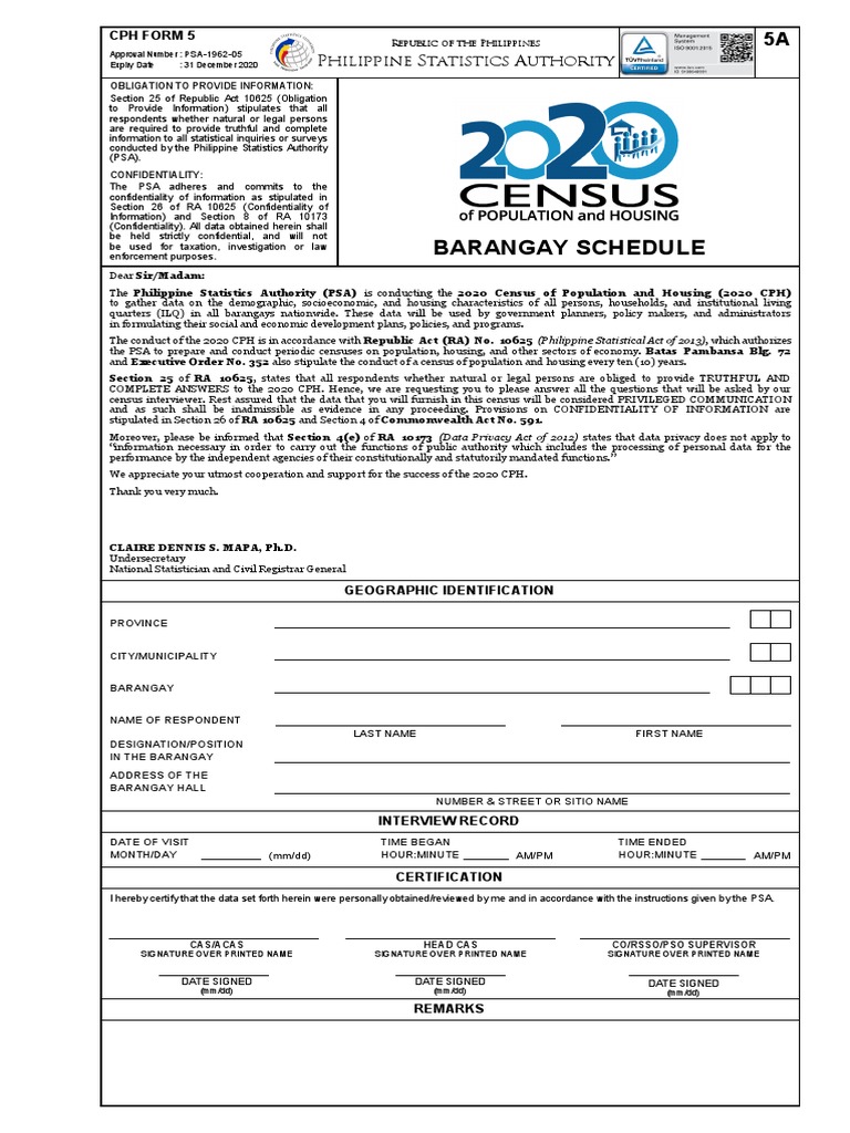 CPH FORM 5 - Barangay Schedule | PDF