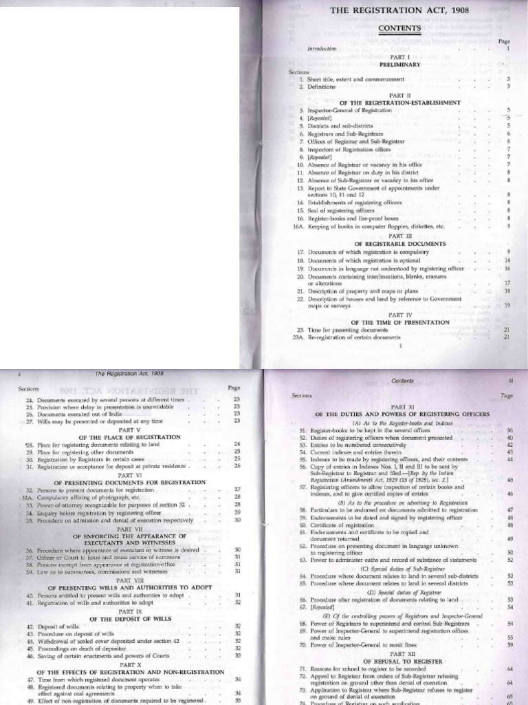 The Registration Act 1908-(BARE ACT)(part 1) | PDF