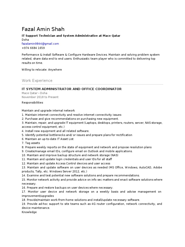 IT Support Officer | PDF | Computer Network | Internet