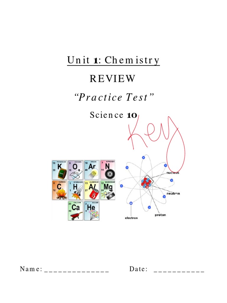 Chemistry Unit 1 Review Practice Test | PDF | Atoms | Chemical Compounds