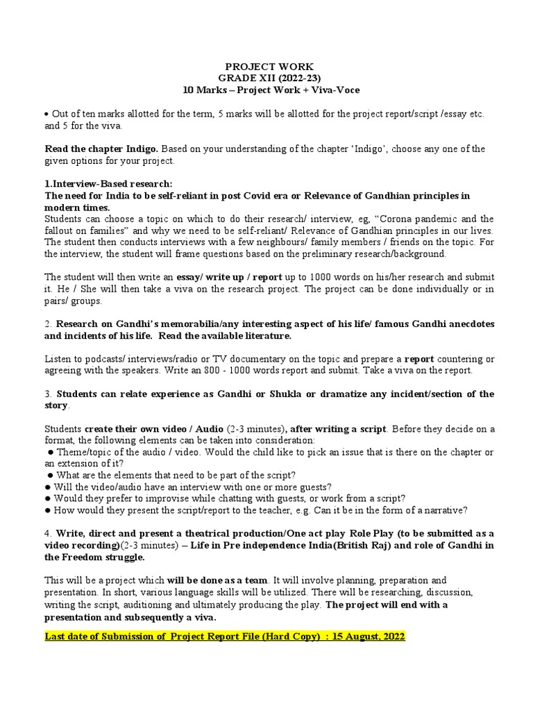 Project Work XII | PDF | Essays | Interview