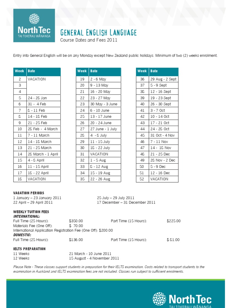 English Course Dates & Fees 2011 | PDF | Language Arts & Discipline