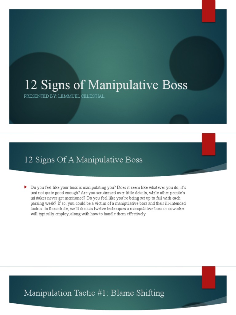 12 Signs of Manipulative Boss | PDF | Career & Growth | Business