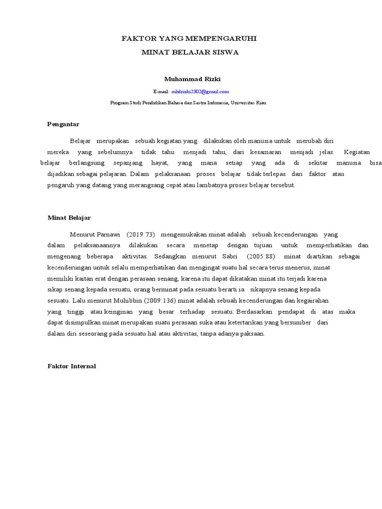 Faktor Yang Mempengaruhi Minat Belajar Siswa | PDF