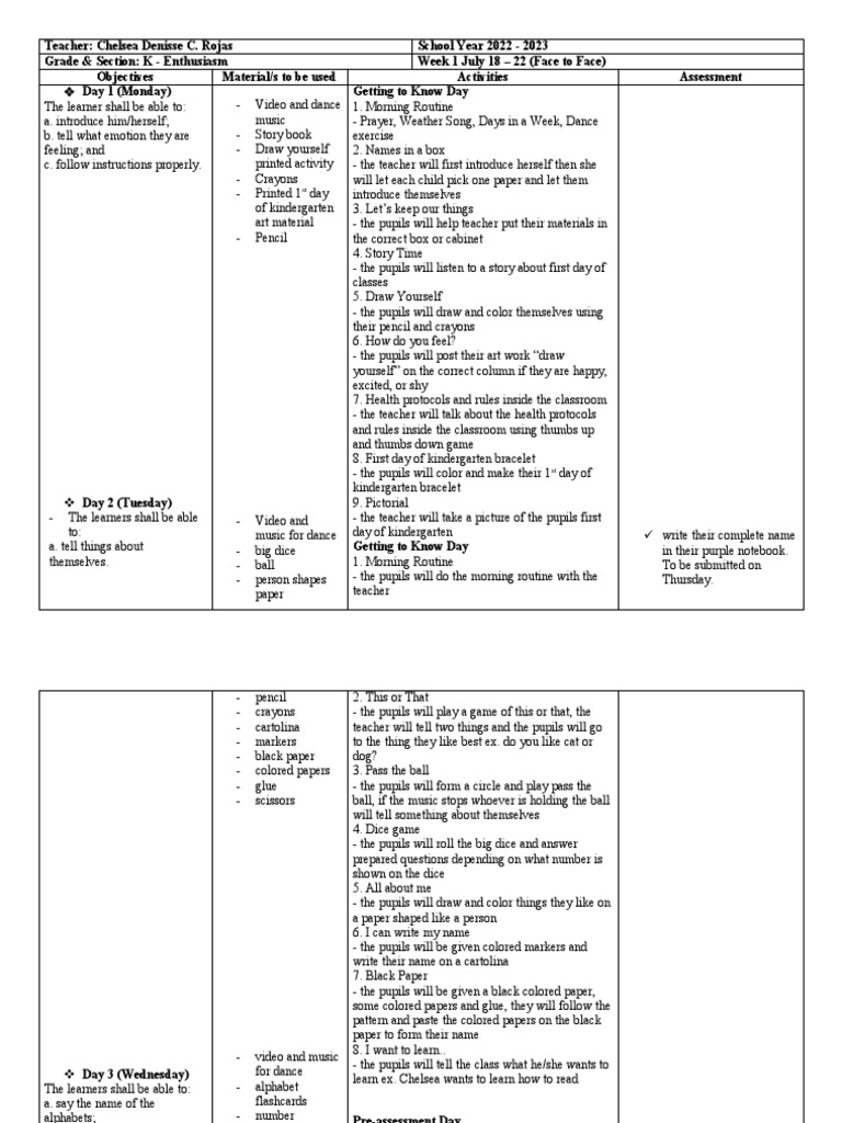 Lesson Plan 2022-2023 | PDF | Teachers | Cognitive Science