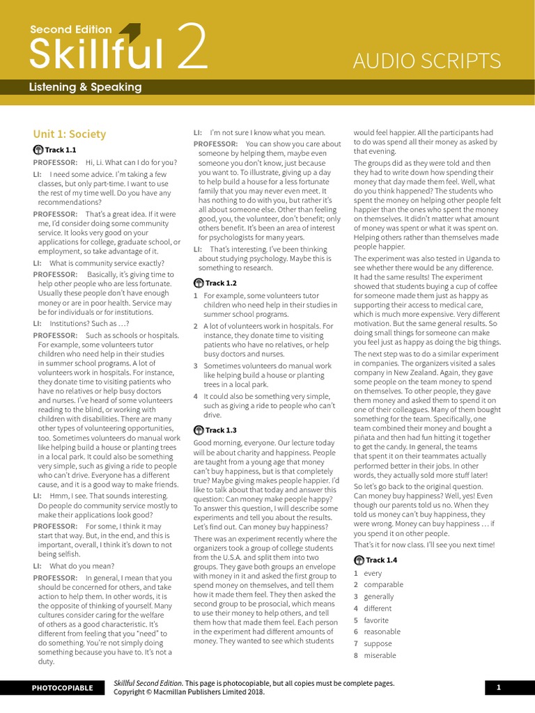 Sk2e Listening and Speaking Level 2 Audio Scripts | PDF | Urban Sprawl | Foods