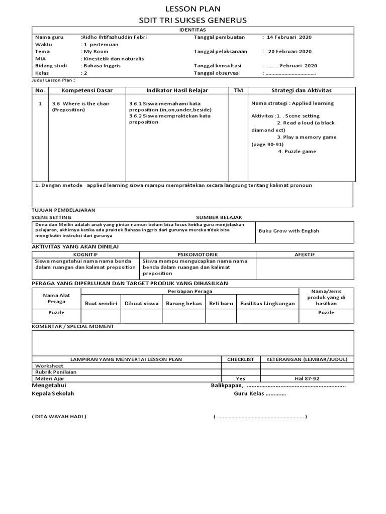 Lesson Plan Kelas 2 Pekan 7 | PDF