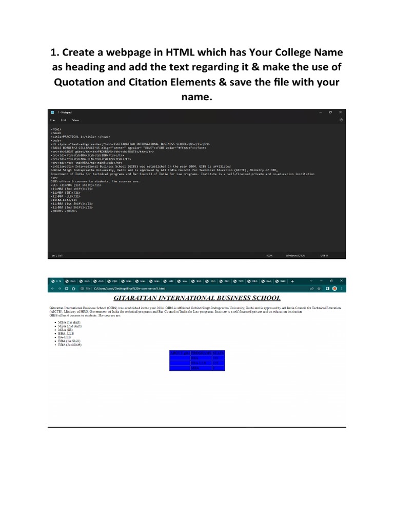 Create A Webpage in HTML Which Has Your College Name As Heading and Add ...