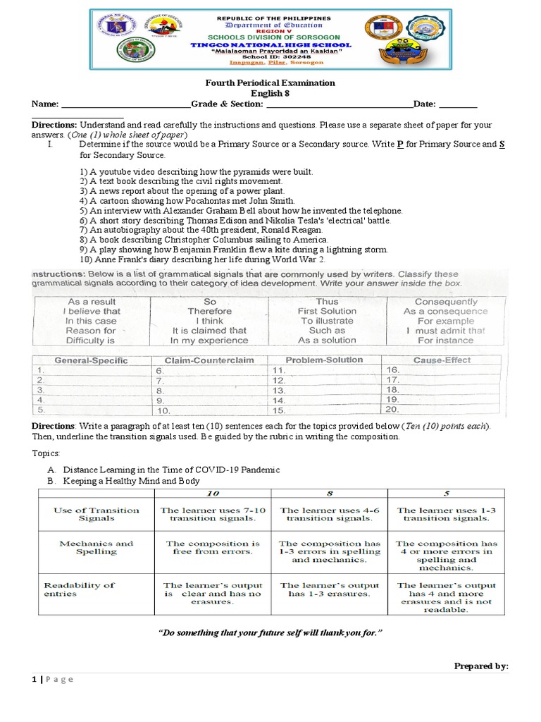 English 8 Q4 Exam | PDF