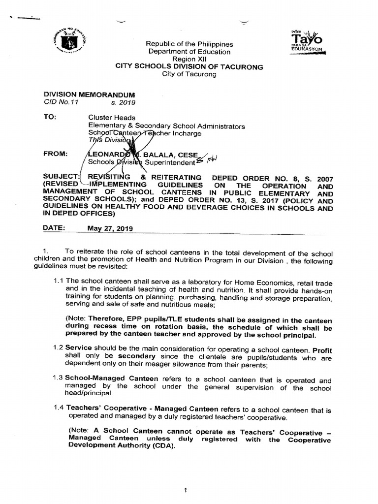 DM CID No. 11 S. 2019 Revisiting Reiterating DepEd Order No. 8 S. 2007 ...