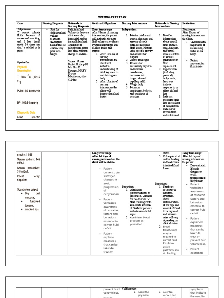 NCP Deficit fluid volume | PDF | Dehydration | Intravenous Therapy