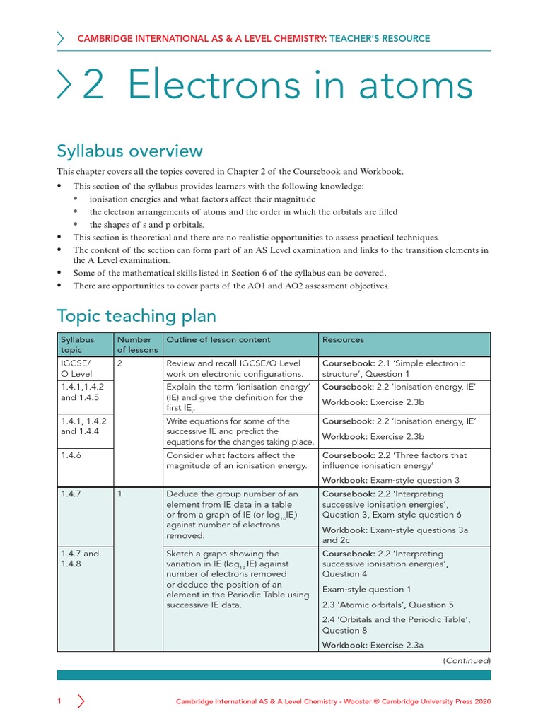 2 Electrons in Atoms: Syllabus Overview | PDF | Electron Configuration ...