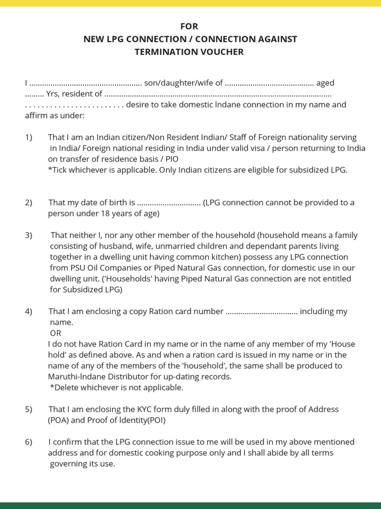Self Declaration Form For New Indane Gas Connection | PDF | Liquefied Petroleum Gas | Government
