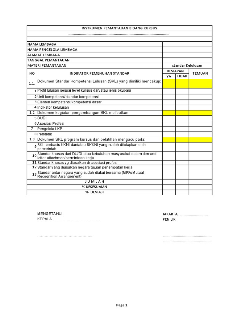 Instrumen Pemantauan LKP | PDF