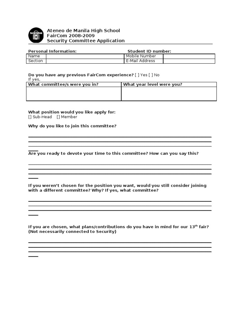 Security Application Form | PDF