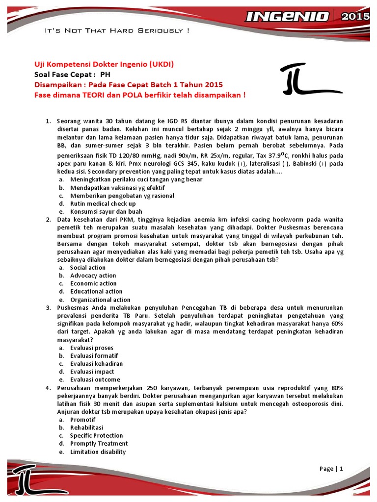 Uji Kompetensi Dokter Ingenio UKDI Soal | PDF