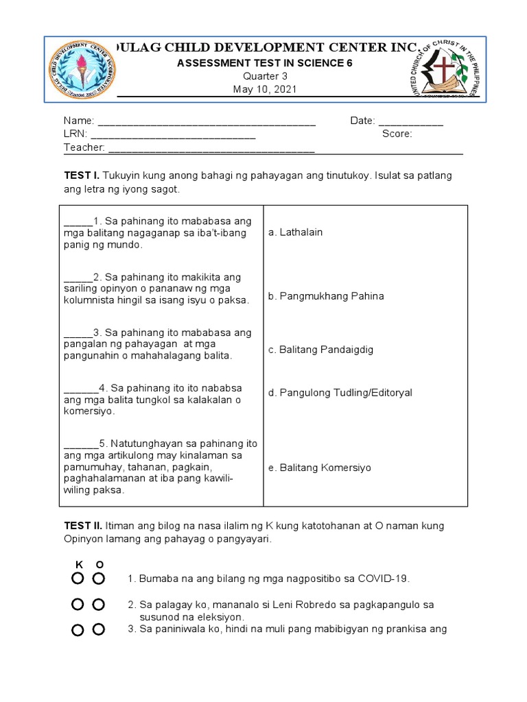 Assessment in Filipino 6 | PDF