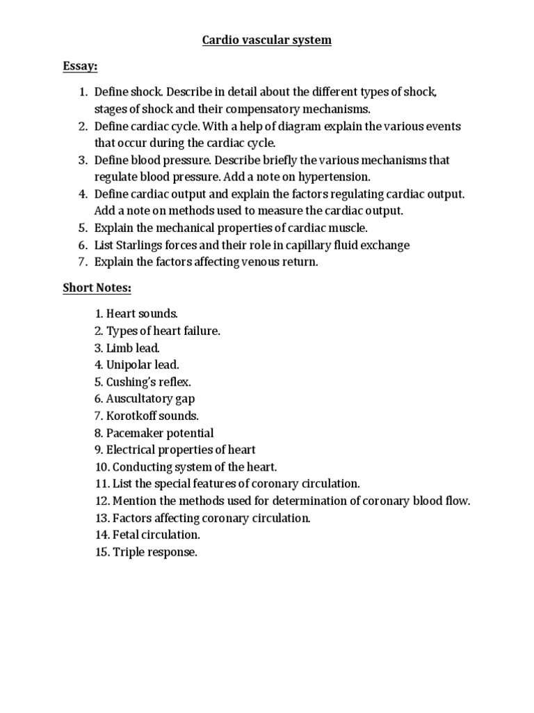 Cardio Vascular System Essay | PDF