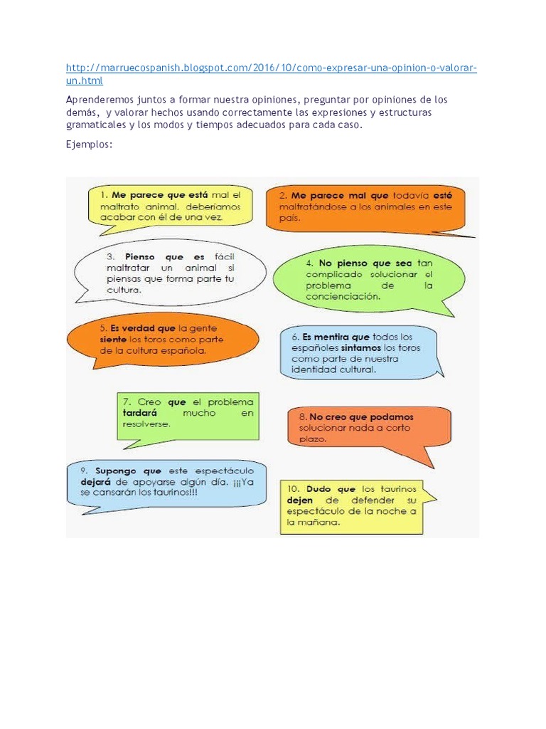 Expresar Opinión + Ejercicios | PDF | Verbo | Lingüística