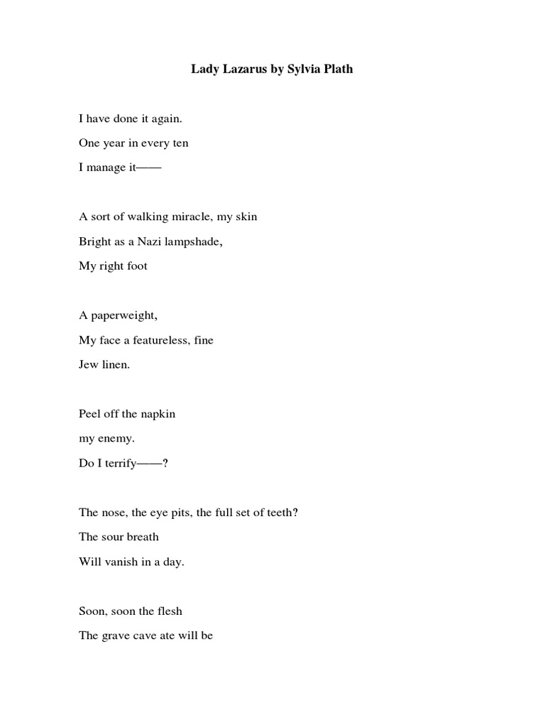 Lady Lazarus by Sylvia Plath Analysis PDF | PDF | Poetry