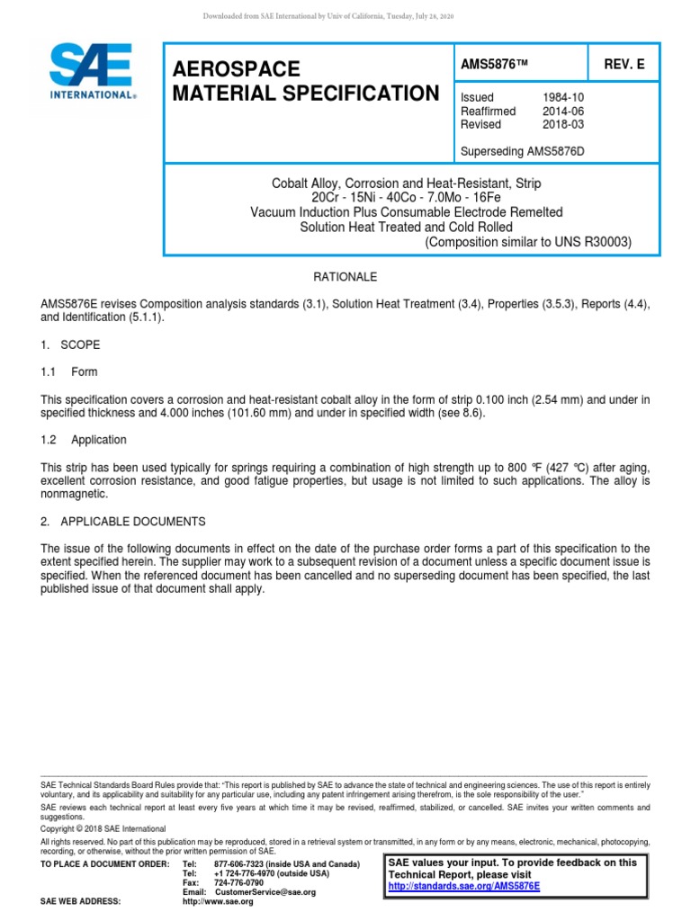 Aerospace Material Specification: AMS5876™ Rev. E | PDF | Heat Treating | Ultimate Tensile Strength
