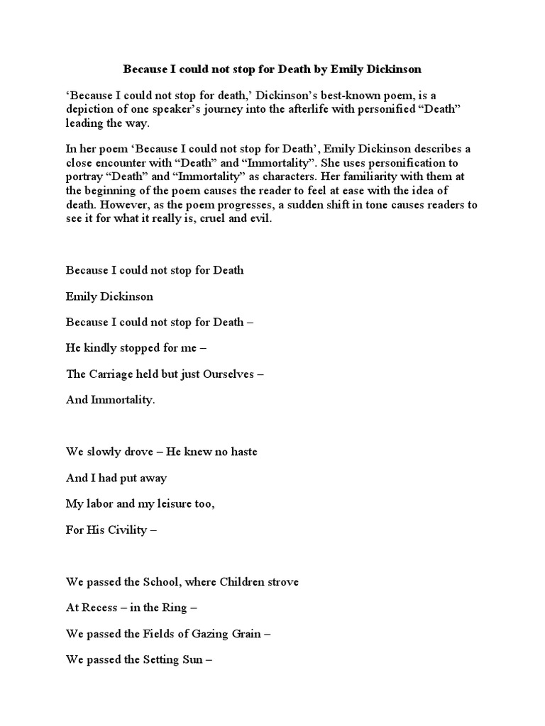 Because I Could Not Stop For Death Analysis | PDF | Metre (Poetry ...