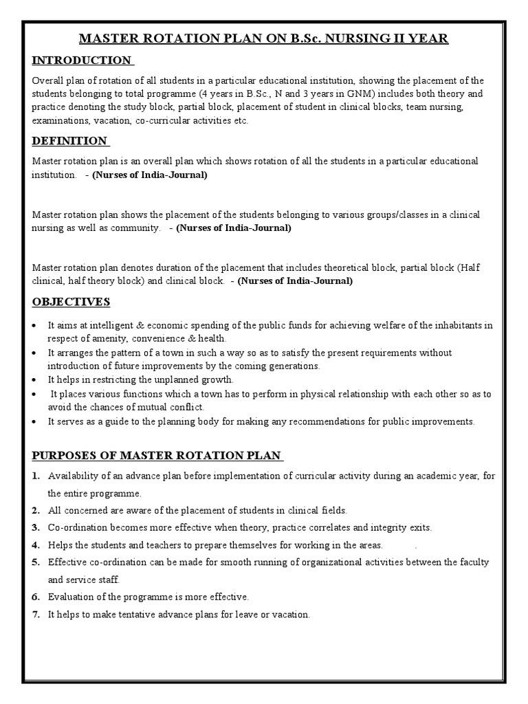 Master Rotation Plan I | Download Free PDF | Nursing | Teachers