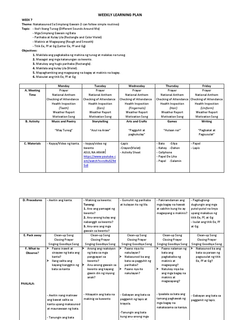 Weekly Learning Plan Week 7 | PDF