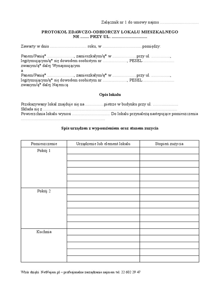 Darmowy Protokół Zdawczo Odbiorczy W Formacie | PDF