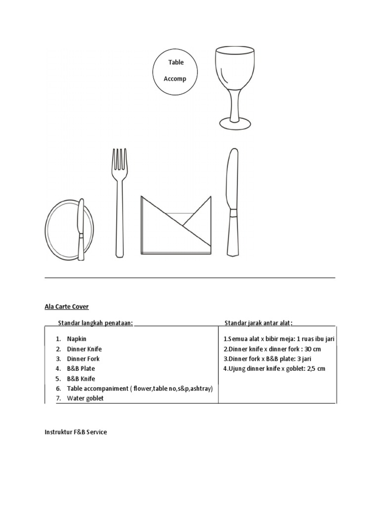 A La Carte Table Setup Standards | PDF