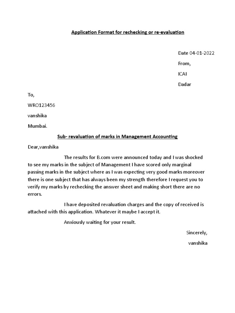 Application Format For Rechecking or Re | PDF | Government Of India ...