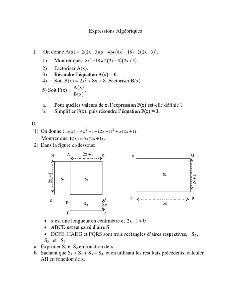 Exercices Corrigés sur les Expressions Algébriques | PDF