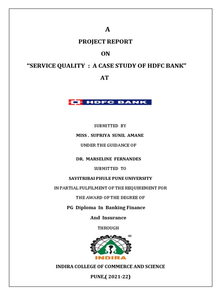 Project Report ON "Service Quality: A Case Study of HDFC Bank" AT | PDF ...