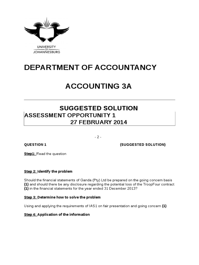 Department of Accountancy Accounting 3A: Suggested Solution | Download ...
