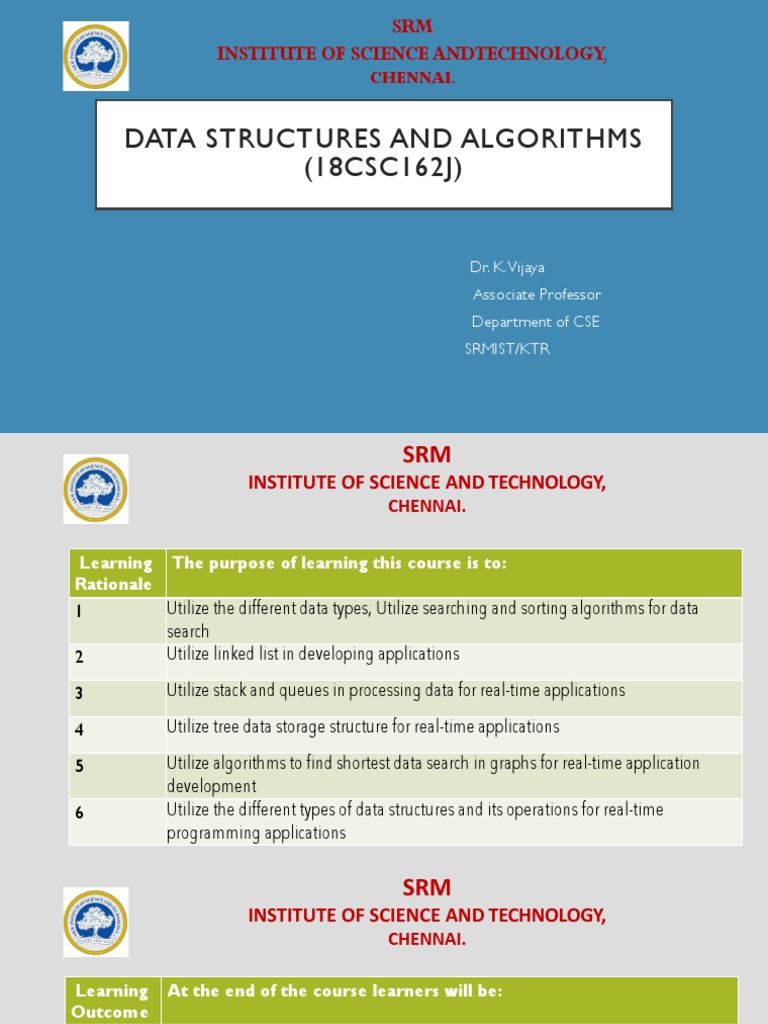 18CSC162J DSA Unit1 | PDF | Data Type | Pointer (Computer Programming)