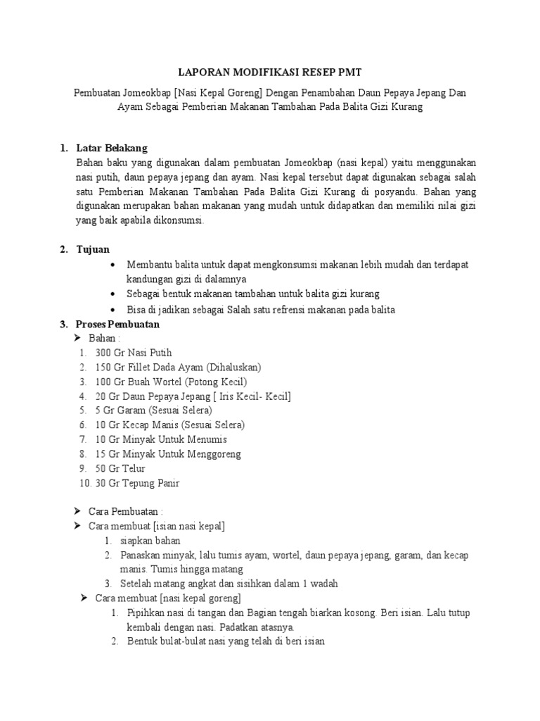 Laporan Modifikasi Resep PMT | PDF