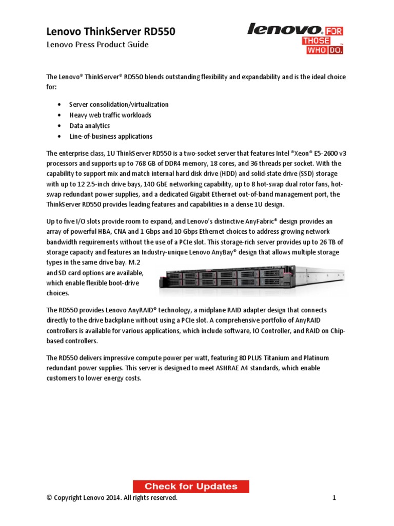 Lenovo Thinkserver Rd550: Lenovo Press Product Guide | PDF | Solid ...