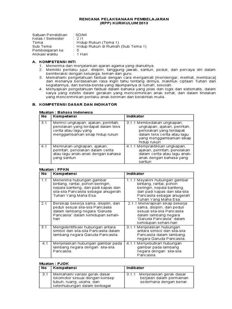 RPP Kelas 2 t1 Subtema 1 p5 | PDF | Sains & Matematika